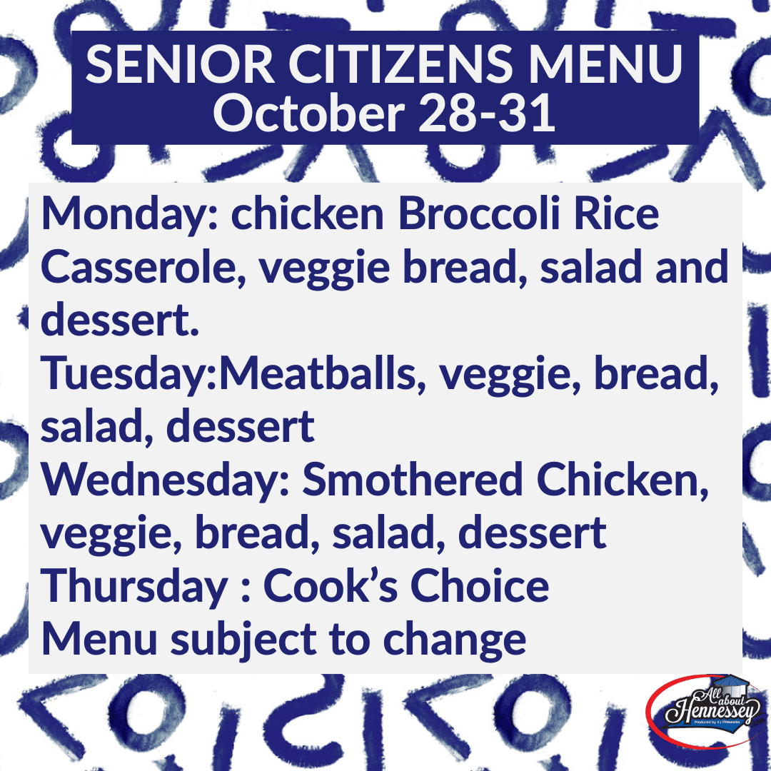 SENIOR CITIZENS MENU October 28-31 - Your Hometown News